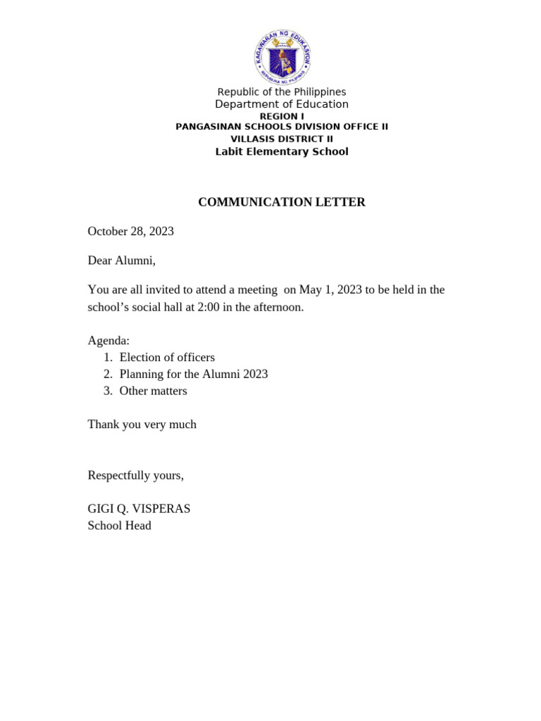 Communication Letter For Policies | PDF | Philippines | Public ...