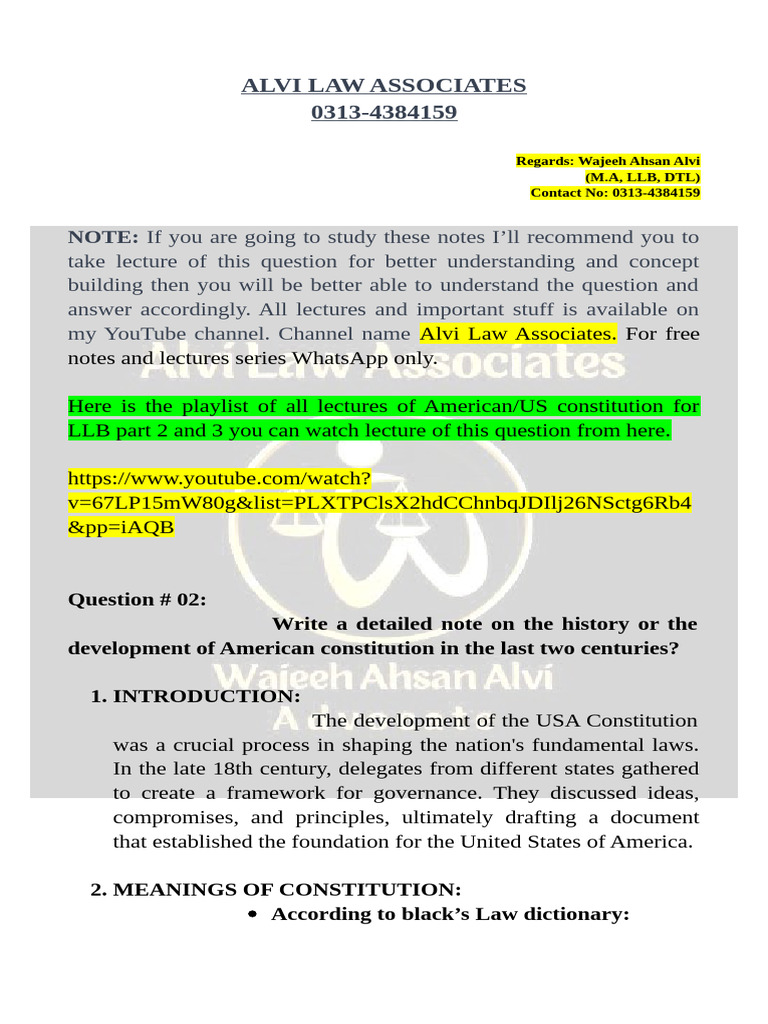 American Constitution Question No 2 Development of U.S Constitution ...