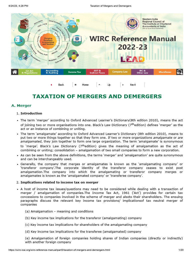 WIRC-Taxation of Mergers and Demergers | PDF | Depreciation ...