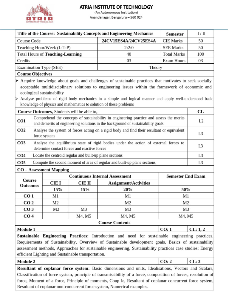 Sustainable Engineering Mechanics Course | PDF | Force | Area