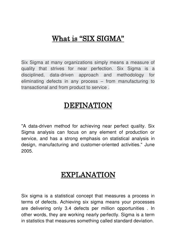 Understanding Six Sigma Methodology | PDF