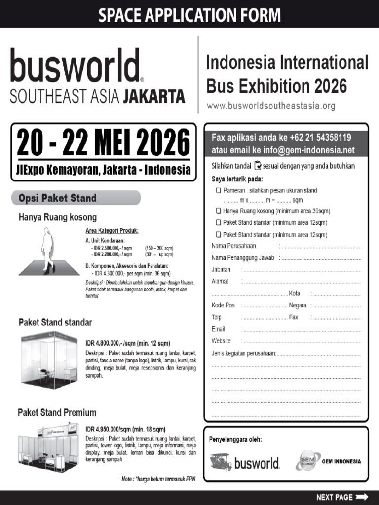 Application Form Busworld SEA 2026 - IDR | PDF