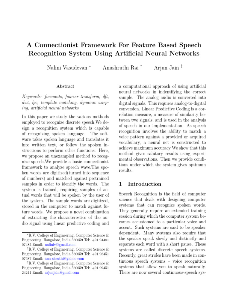 Speech Recognition System Using Artificial Neural Networks | PDF ...