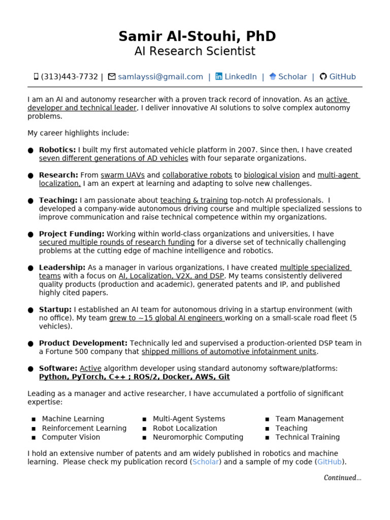 Samir Al-Stouhi Resume 2023 | PDF | Artificial Intelligence ...