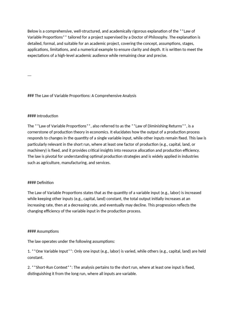 Law of Variable Proportions Explained | PDF | Economics | Labour Economics