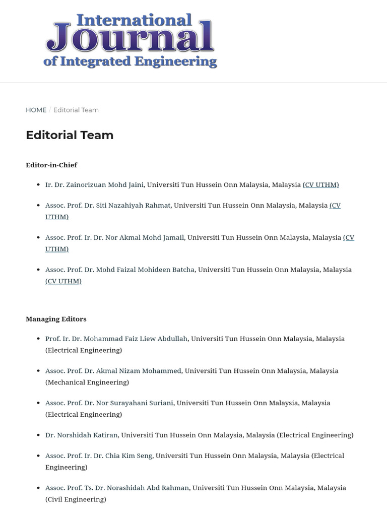 Editorial Team - International Journal of Integrated Engineering | PDF ...