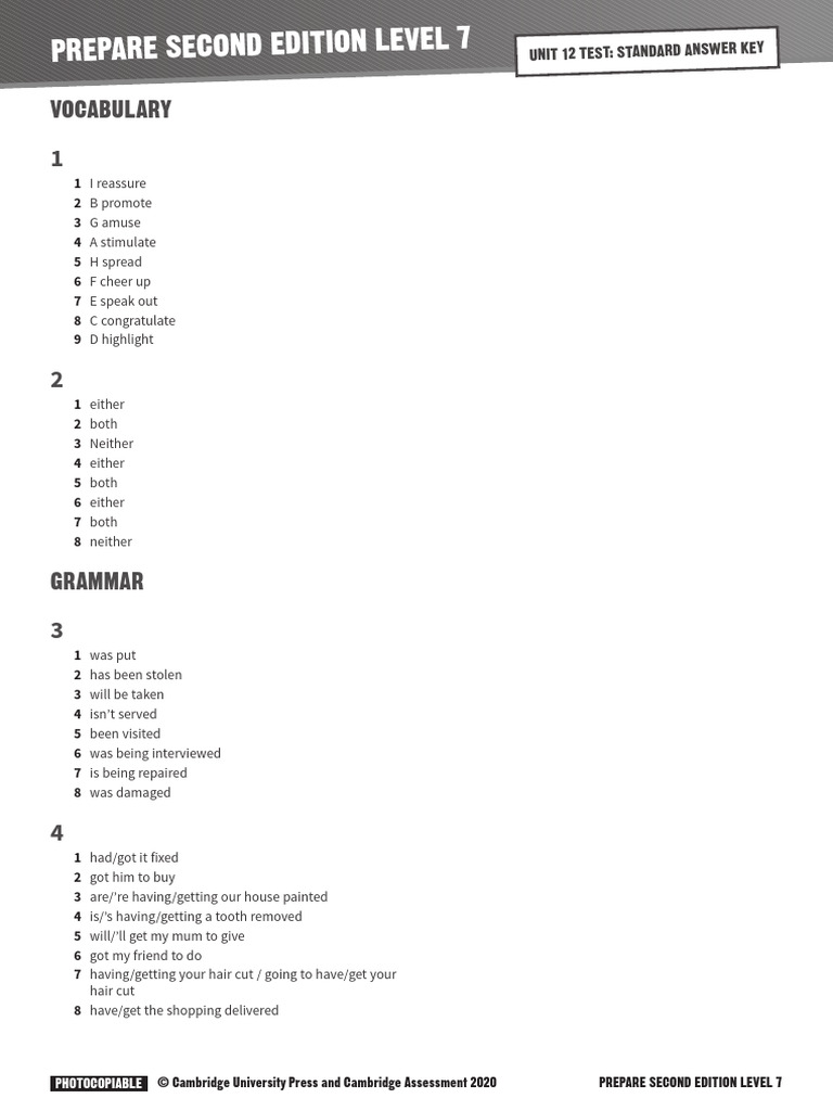 Prepare 2ed 7 Unit12 Answer Key Standard | PDF