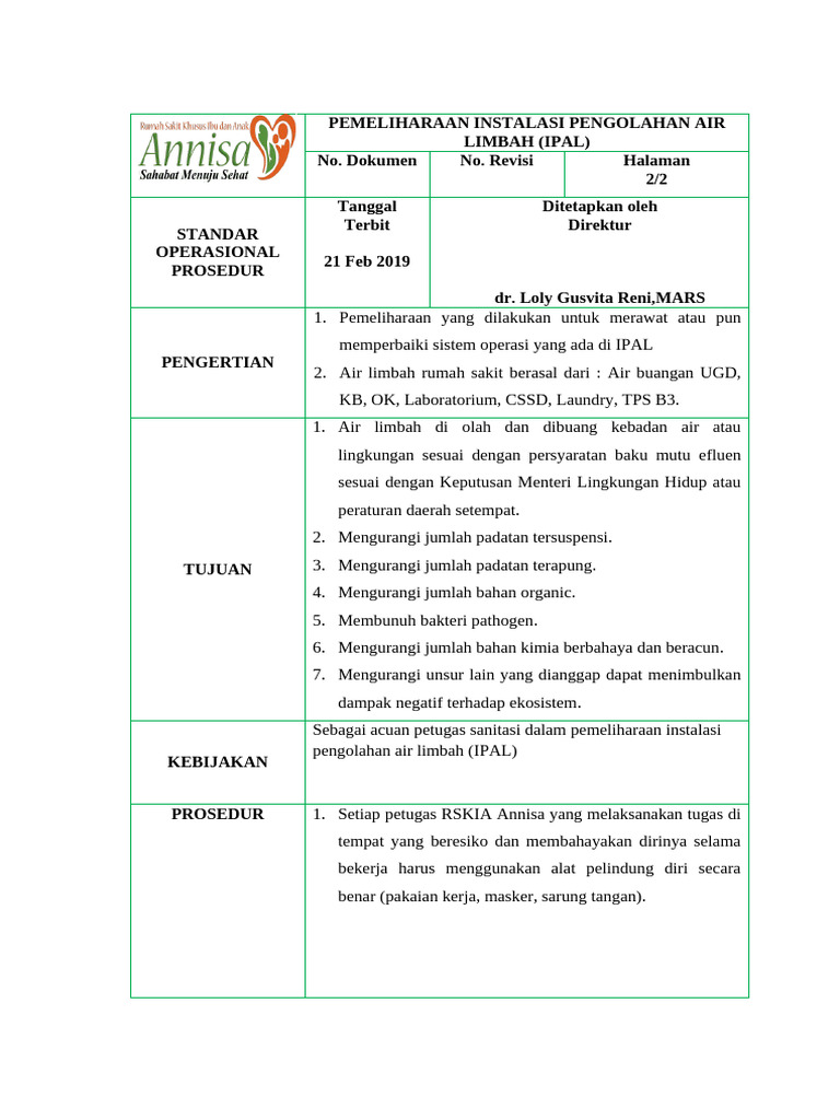 Pemeliharaan IPAL Rumah Sakit yang Efektif | PDF