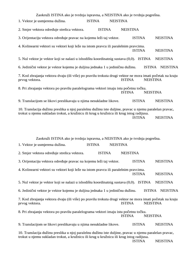 Sat NASTAVNI LISTIĆ - Točno, Netočno | PDF