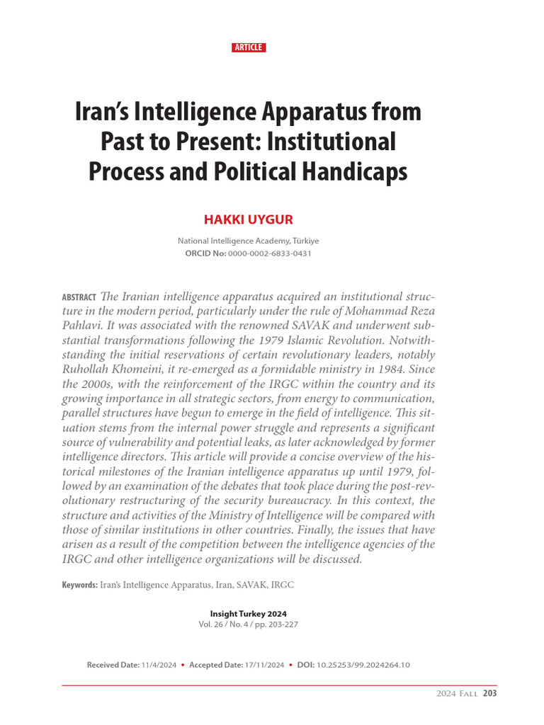 Iran's Intelligence Apparatus From Past To Present - Institutional ...