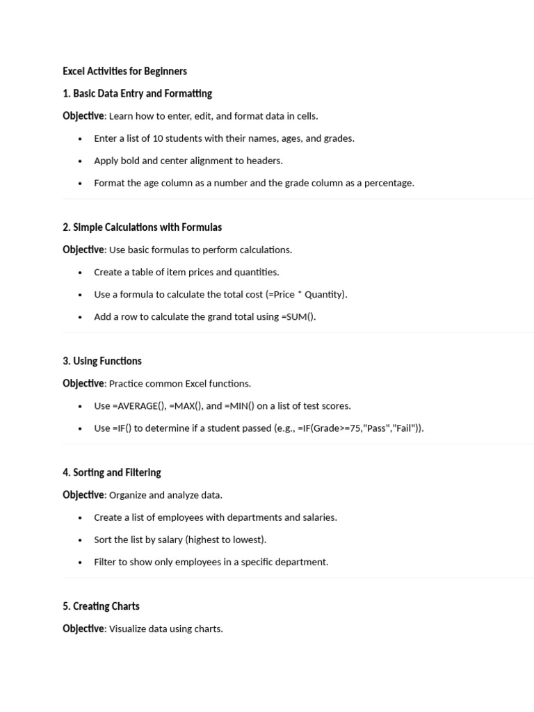 Excel Activities for Beginners | PDF