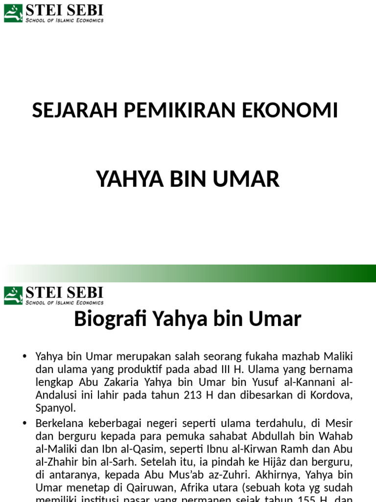 Pemikiran Ekonomi - Yahya Bin Umar | PDF