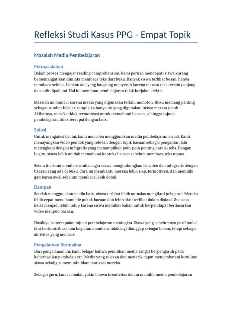 Refleksi Studi Kasus PPG | PDF