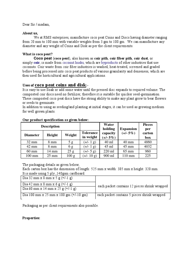 Disc Specification | PDF | Coconut | Peat