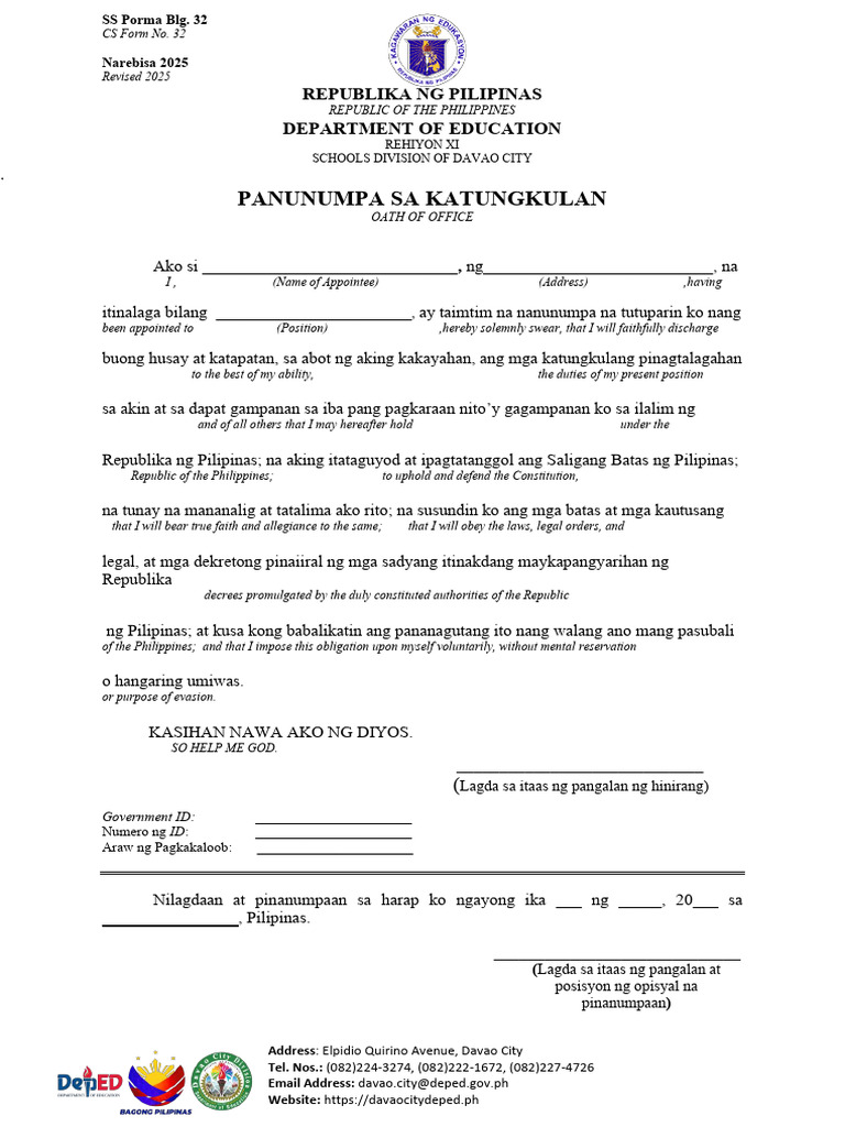 Panunumpa Sa Katungkulan Oath of Office | PDF