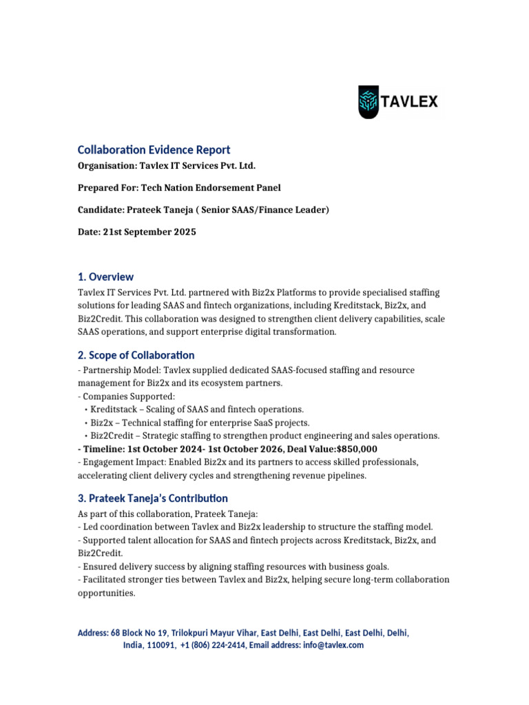 Collaboration Evidence Report Tavlex | PDF | Software As A Service ...