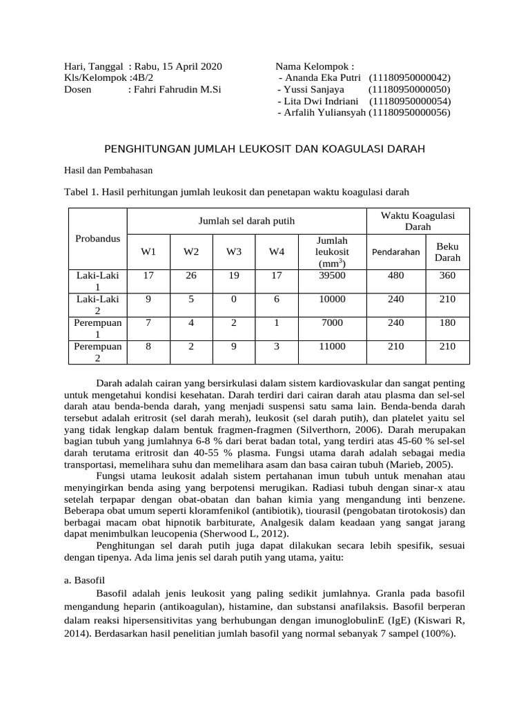 Menghitung Jumlah Leukosit Dan Koagulasi Darah 2B2 | PDF
