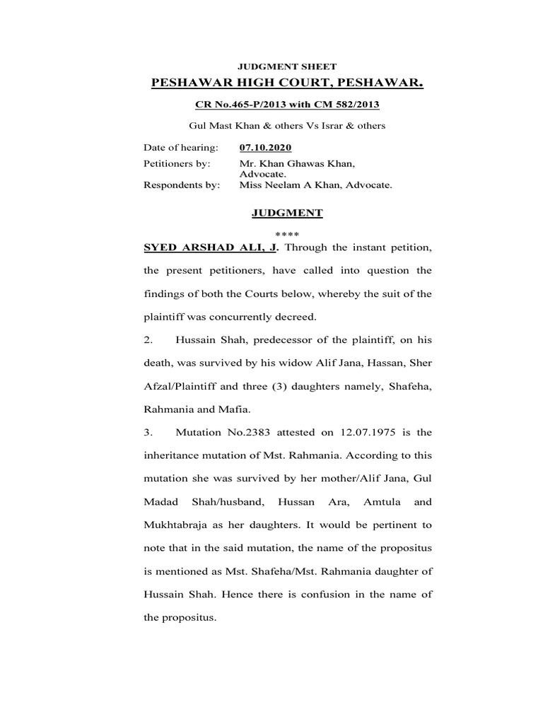 CR 465 2013 Gul Mast Khan and Others | PDF | Lawsuit | Justice