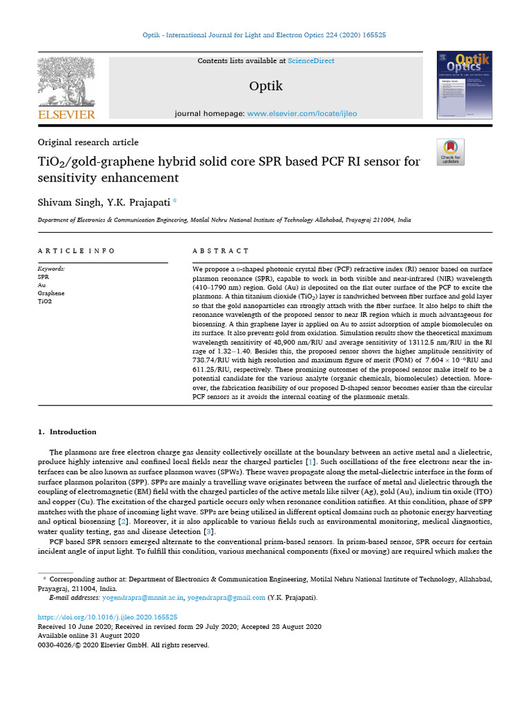 TiO2gold-graphene Hybrid Solid Core SPR Based PCF RI Sensor For | PDF ...