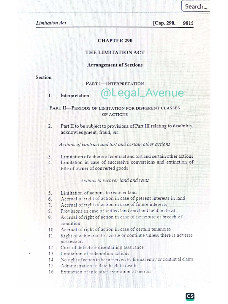 Revised Limitation Act Cap 290 | PDF