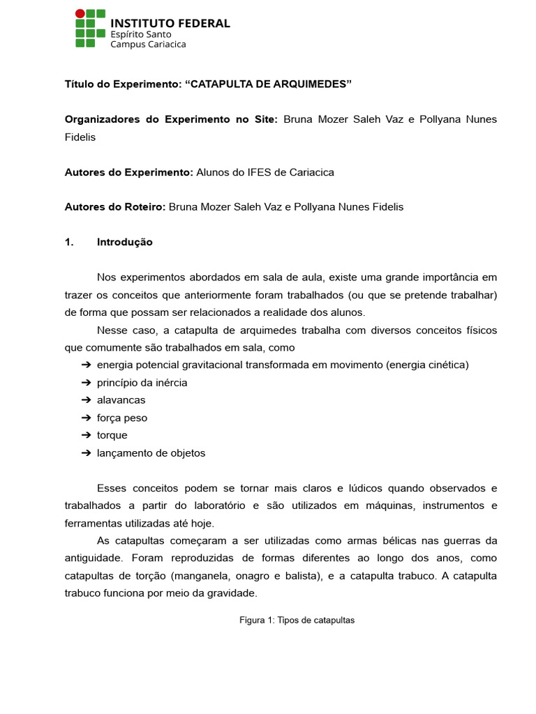 Experimento: Catapulta de Arquimedes | PDF | Energia potencial | Física