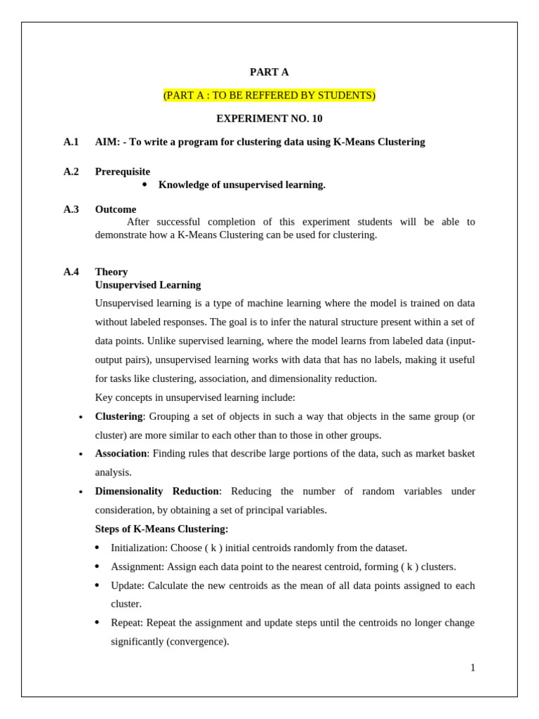 AI - Experiment 9 - K Means Clustering | PDF | Cluster Analysis | Information Science