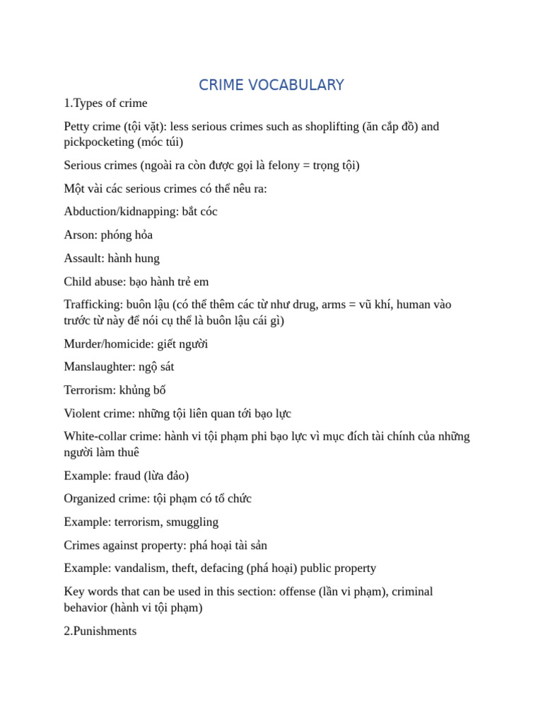 Crime Vocabulary | PDF