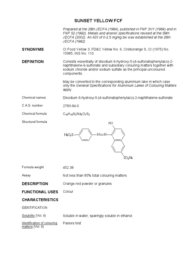 Additive Sunset Yellow | PDF | Sodium | Solubility