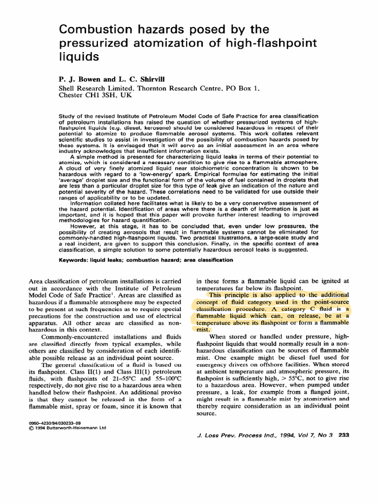 Combustion Hazards Posed by The Pressurized Atomization of High ...