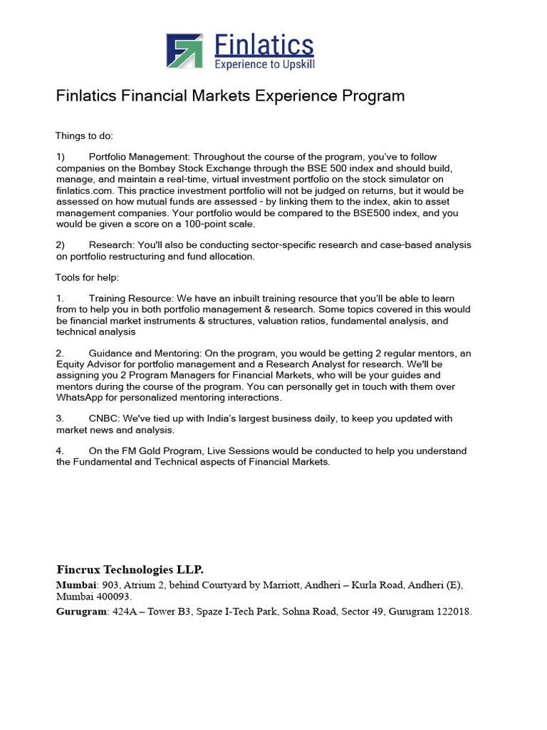 Finlatics Financial Markets Program | PDF