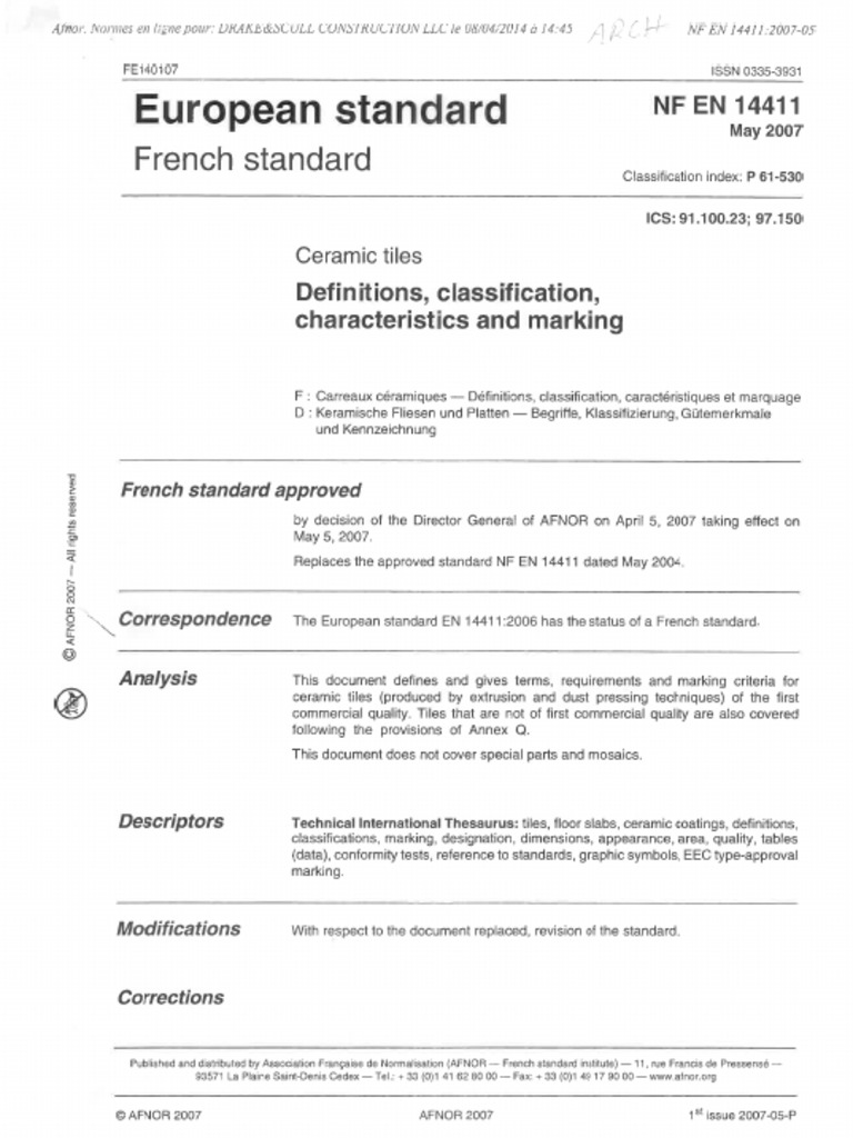Ceramic Tiles Standards NF EN 14411 | PDF | Materials
