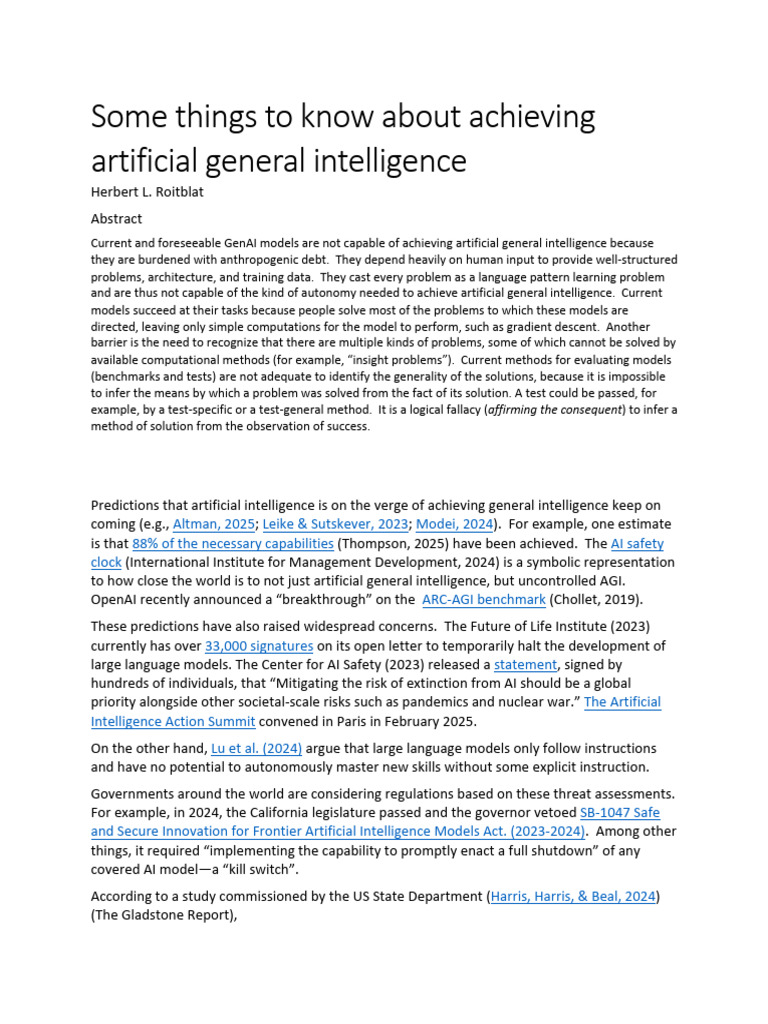 Some Things To Know About Achieving Artificial General Intelligence | PDF | Artificial ...