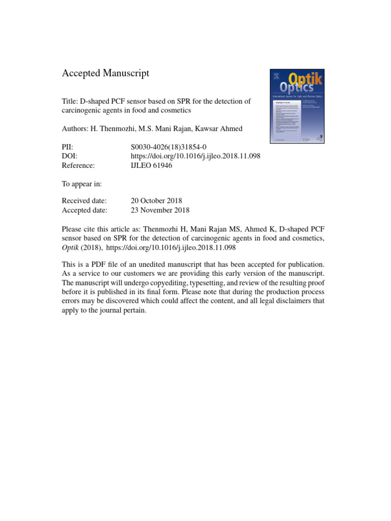 D-Shaped PCF Sensor Based On SPR For The Detection of | PDF | Surface ...