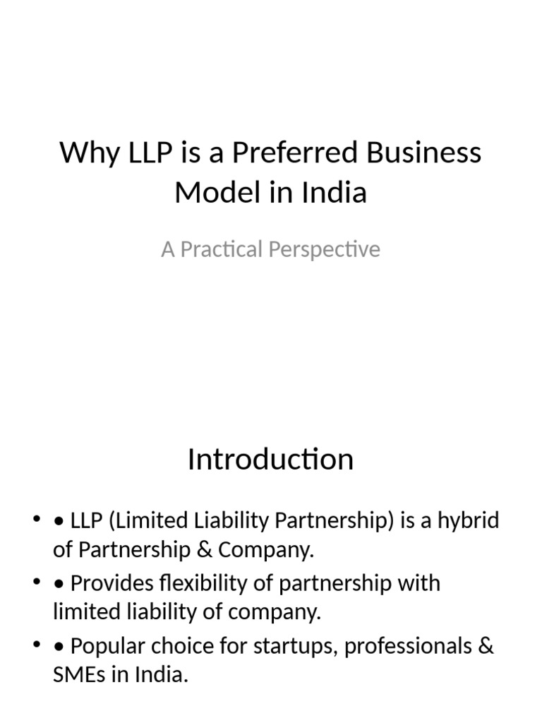 Why LLP Preferred in India Presentation | PDF