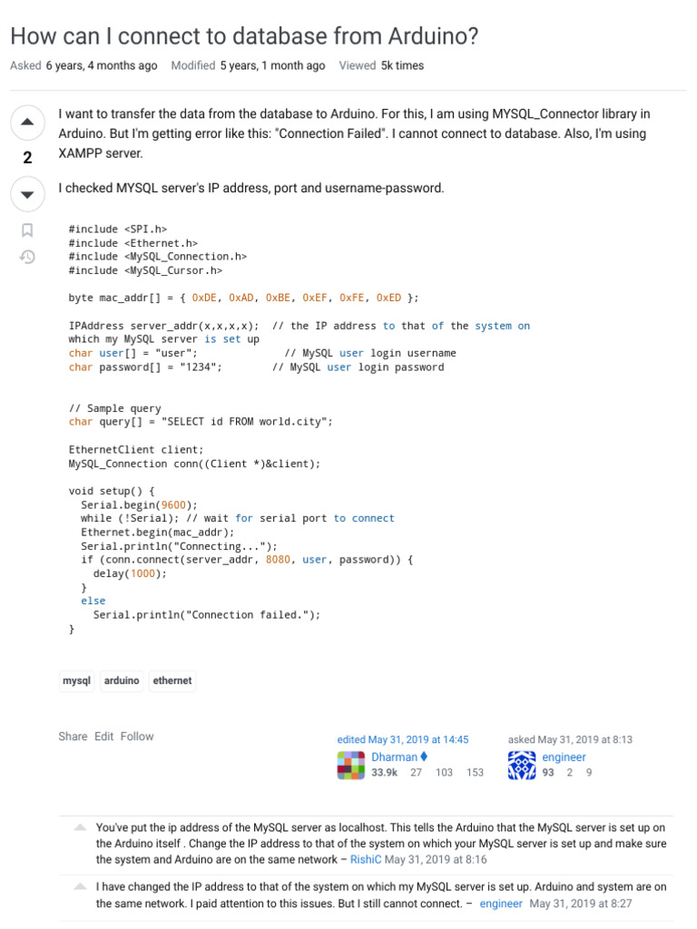 Connect Arduino to MySQL Database | PDF | My Sql | Databases