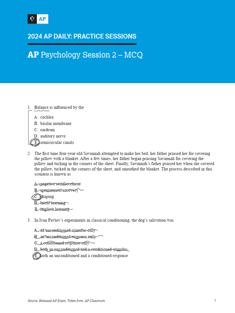 AP Psychology MCQ Practice Session 2 | PDF