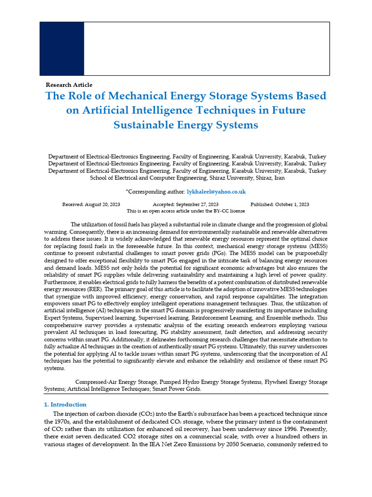The Role of Mechanical Energy Storage Systems Based On Artificial ...