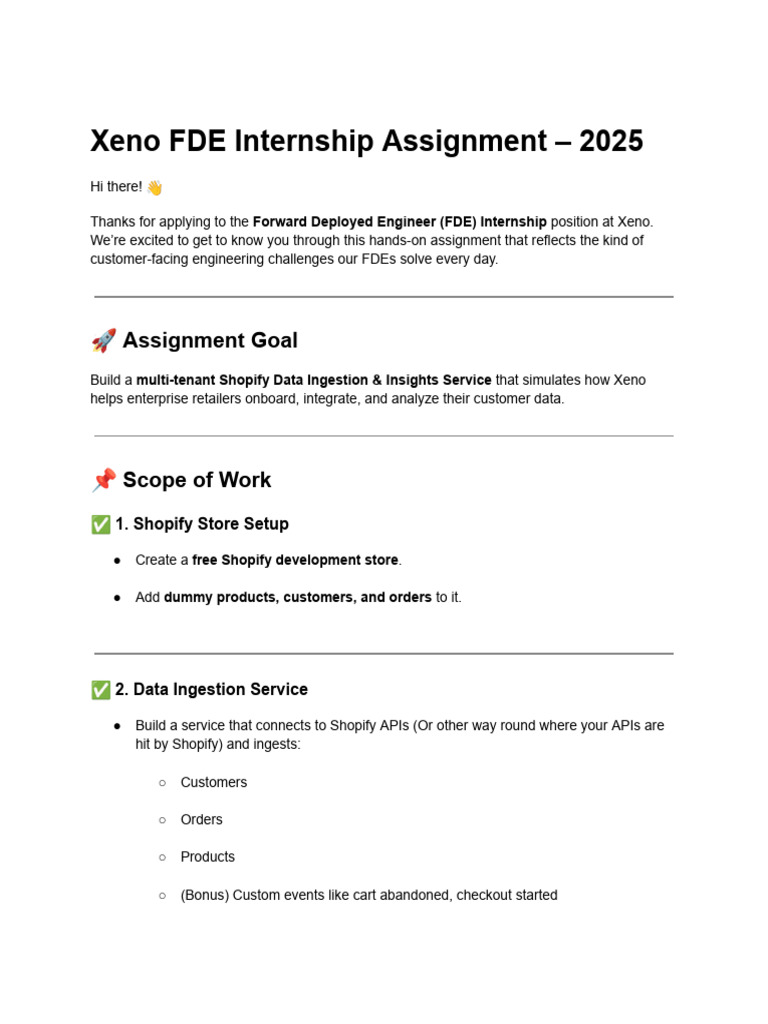 Xeno FDE Internship Assignment - 2025 | PDF | Computer Programming | Computing