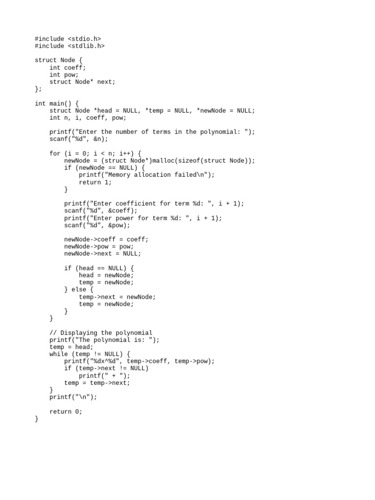 Polynomial in Linked List | PDF