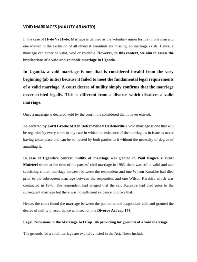 Implications of Void Marriages in Uganda | PDF | Annulment | Marriage