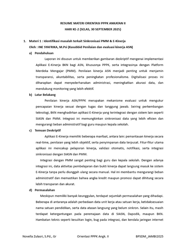 Resume Materi Orientasi PPPK Angkatan Ii - Hari Ke-2 | PDF