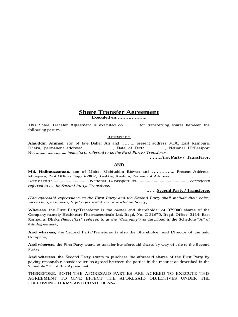 Share Transfer Agreement | PDF | Private Law | Common Law