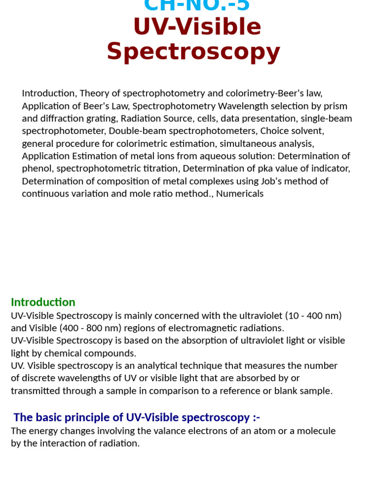 CH NO. 5 UV Visible Spectros | PDF | Spectrophotometry | Ultraviolet–Visible Spectroscopy