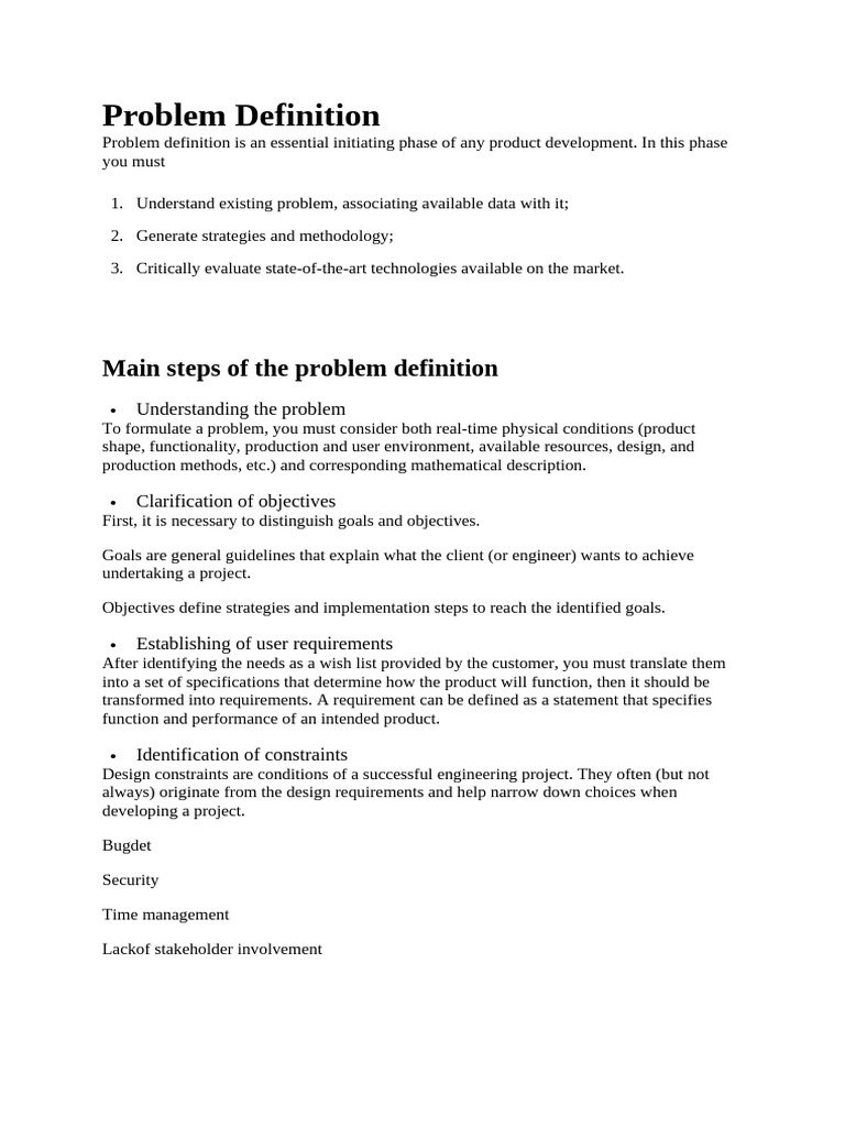 Essential Steps in Problem Definition | PDF