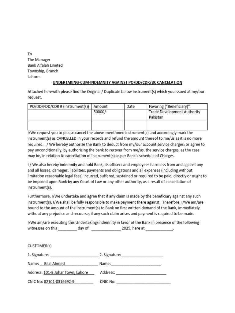 Pay Order Cancellation Request Form | PDF