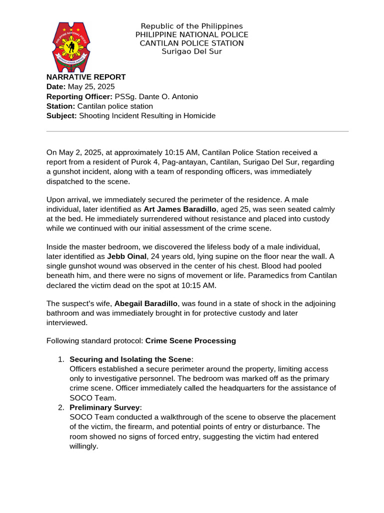 Cantilan Homicide Incident Report | PDF | Crime Scene | Law Enforcement