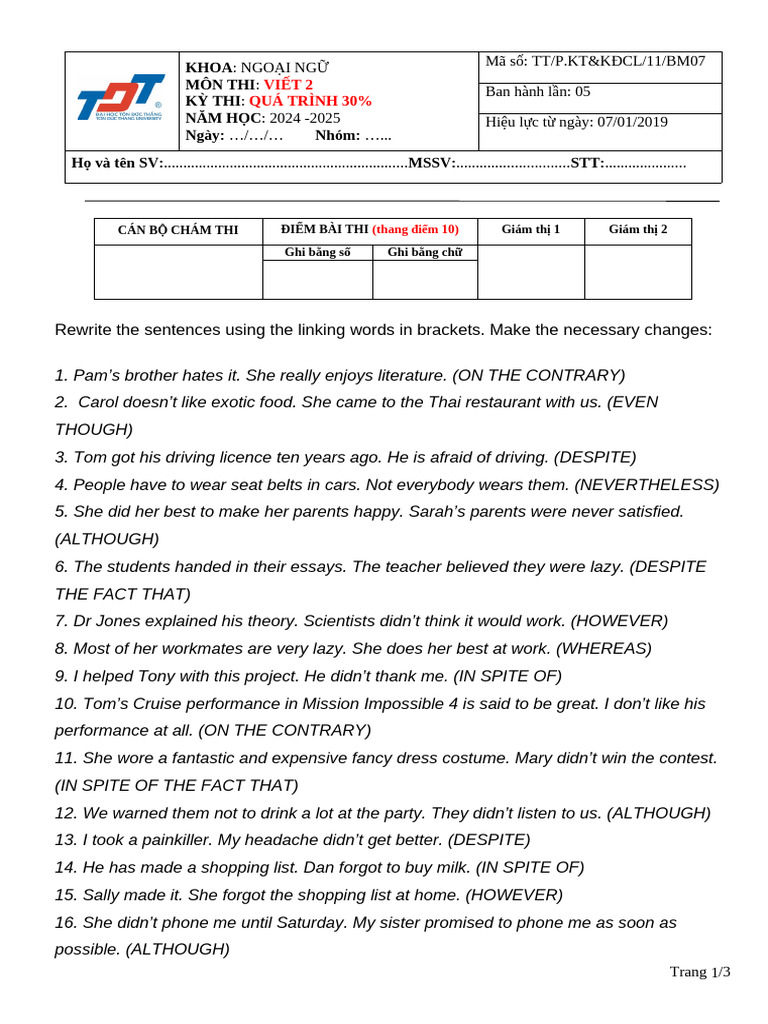 Exam Writing Exercises for Students | PDF