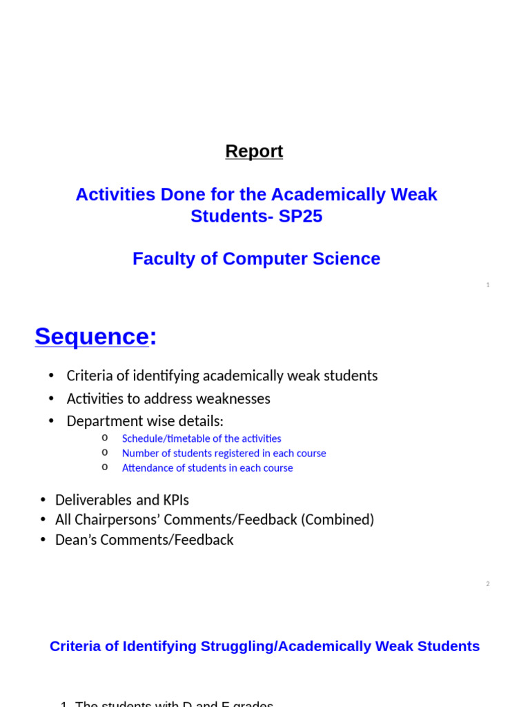 Activities Done For Academically Weak Students (CS) | PDF