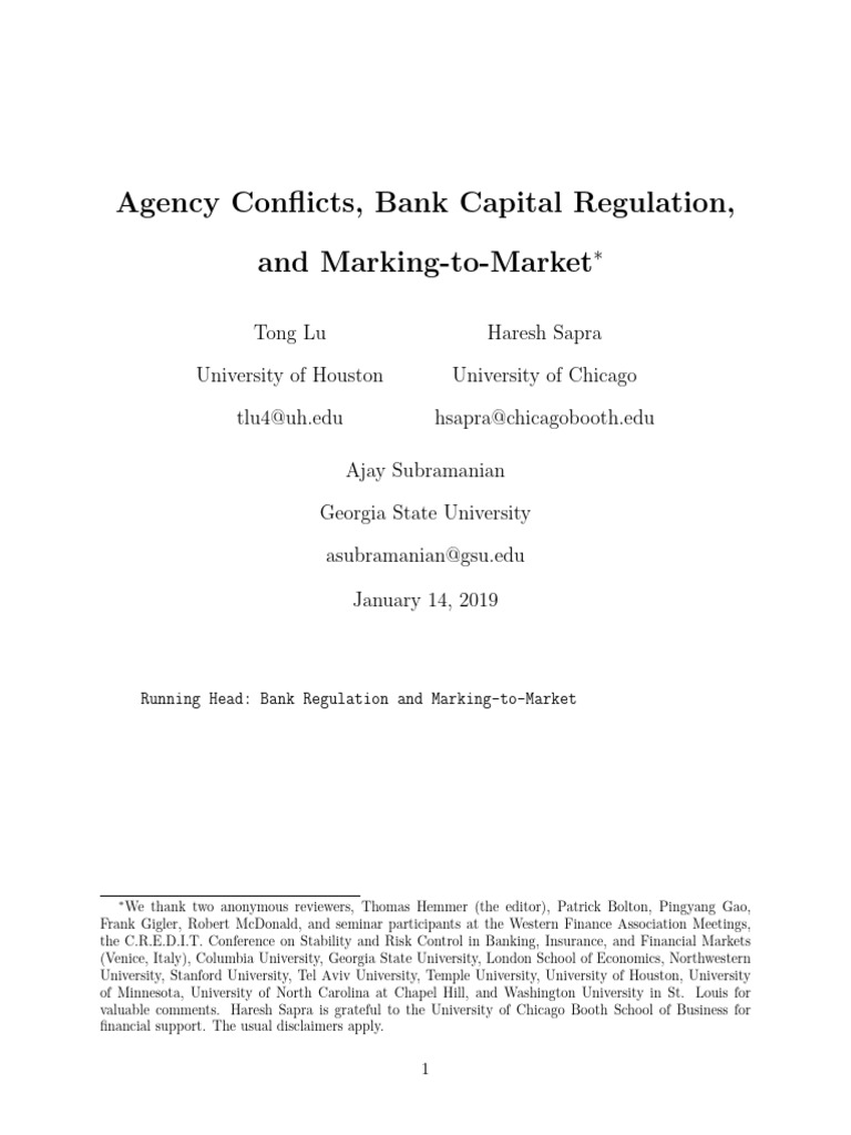 Agency Conflicts, Bank Capital Regulation, and Marking-To-Market | PDF ...