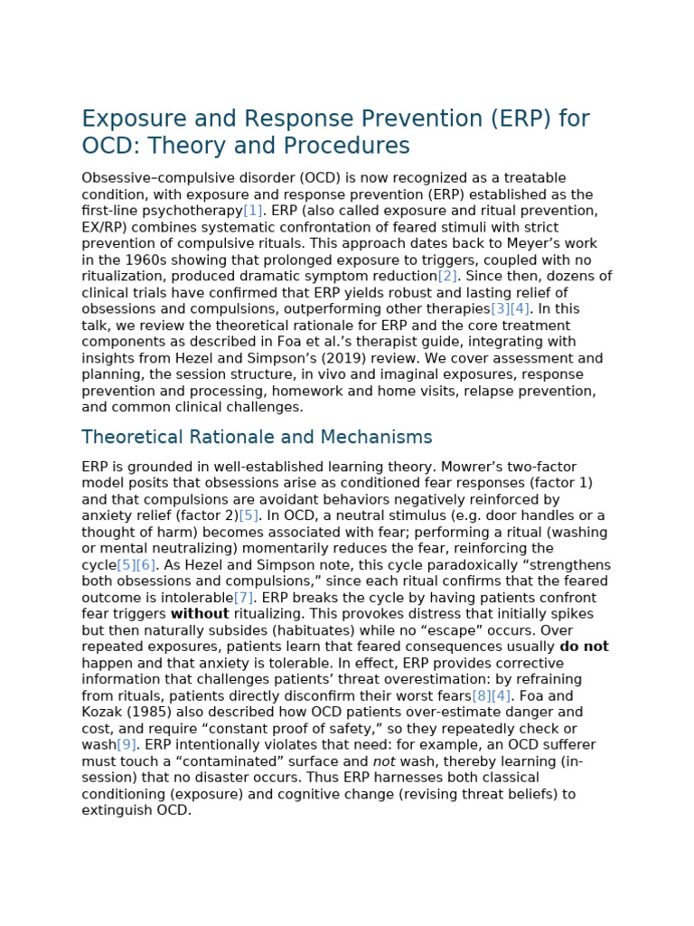 Exposure and Response Prevention (ERP) For OCD - Theory and Procedures ...